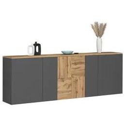 Sideboard OTTO HOME "ISEO, Kommode, Schrank, Sideboard, Lowboard, 6 F&auml;cher, Breite 200 cm", anthrazit, eiche wotan, B:200cm H:70cm T:35cm, Sideboards, Sideboard, stehend/h&auml;ngend, 5 T&uuml;ren, 6 F&auml;cher, Breite 200 cm