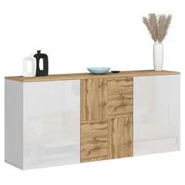 Sideboard OTTO HOME "ISEO, Kommode, Schrank, Sideboard, Lowboard, 6 F&auml;cher, Breite 150 cm", wei&szlig; hochglanz fronten, eiche wotan matt, B:150cm H:70cm T:35cm, Sideboards, Sideboard, stehend/h&auml;ngend, 3 T&uuml;ren Hochglanz lackiert, Made in Italy