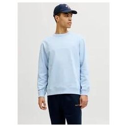 Jack & Jones Sweatshirt JACK & JONES "JORNORREBRO EMB SWEAT CREW NOOS", Herren, Gr. XS, cashmere blau, angeraute Sweatware, Obermaterial: 89% Baumwolle, 11% Polyester, unifarben, relaxed fit normal, Rundhals, Rippb&uuml;ndchen, Sweatshirts Sweatshirt, mit Logo Print