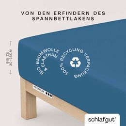 Spannbettlaken Schlafgut, blau, Mako-Zwirn-Jersey, Obermaterial: 95% Baumwolle, 5% Elasthan, Bettlaken, "PREMIUM Mako-Zwirn-Jersey, 220 g/m&sup2;, 95%