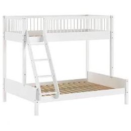 Etagenbett Vipack "Forrest Massivholzbett Made in Europe, stabil und hochwertig gebaut", wei&szlig;, wei&szlig;, wei&szlig;, B:157,5cm H:175,4cm L:205,7cm, Etagenbetten, Etagenbett, mit Absturzschutz oben in Sprossenoptik, Buche wei&szlig; lackiert
