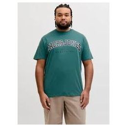 Jack & Jones PlusSize T-Shirt "JJECALEB VARSITY TEE SS O-NECK NOOS PLS", Damen, Gr. 4XL, atlantic deep, Jersey, Obermaterial: 100% Baumwolle, JACK & JONES PLUSSIZE, Basic, regular fit normal, Rundhals, Shirts T-Shirt, mit Logobranding