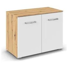 Kommode Rauch "Gamma", eiche artisan, alpinwei&szlig;, B:80cm H:61cm T:42cm, Holzwerkstoff, Sideboards, Kommode, mit 2 T&uuml;ren, verstellbaren B&ouml;den und viel Stauraum MADE IN GERMANY