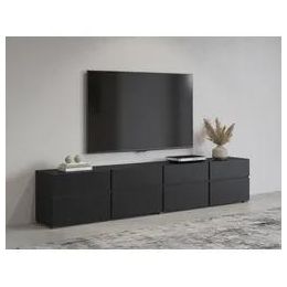 Lowboard OTTO HOME "Cross, moderne grifflose TV-Kommode,4 Klappen/4 Schubk&auml;sten", schwarz, B:225cm H:48,2cm T:40cm, FSC-zertifizierter Holzwerkstoff, Melamin, Sideboards, Lowboard, Breite 225 cm, TV-Schrank mit viel Stauraum, TV-Board, Topseller