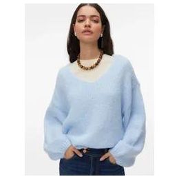 V&eacute;ro Moda Strickpullover VERO MODA "VMMAYBE LS 2WAY V-NECK PULLOVER NOOS", Damen, Gr. S, cashmere blau, Strick, Obermaterial: 100% Polyester, unifarben, loose fit normal, V-Ausschnitt, Strickb&uuml;ndchen, Pullover Strickpullover, Kunstfaser, locker geschnitten, V-Ausschnitt