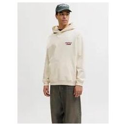 Jack & Jones Kapuzensweatshirt JACK & JONES "JORNORREBRO TYPO BACK SWEAT HOOD SN", Herren, Gr. S, antique wei&szlig; detail:ss26, angeraute Sweatware, Obermaterial: 89% Baumwolle, 11% Polyester, bedruckt, relaxed fit normal, ohne Ausschnitt, Rippb&uuml;ndchen, Sweatshirts, mit Print