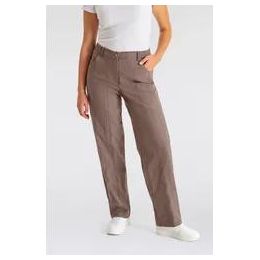 Stretch-Hose KjBRAND "Babsie", Damen, Gr. 44, N-Gr, taupe gestreift, Web, Obermaterial: 47% Baumwolle, 45% Polyester, 6% Viskose, 2% Elasthan, regular fit lang, Hosen, mit Taschen