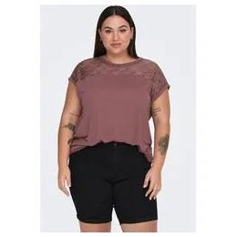 Spitzenshirt Only CARMAKOMA "CARFLAKE LIFE S/S MIX TOP JRS NOOS", Damen, Gr. M, rose braun, Jersey, Obermaterial: 100% Viskose, unifarben, normal normal, Rundhals, Shirts, Viskose, regular fit