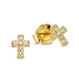 Bruno Banani Damen Paar Ohrstecker "Schmuck Geschenk Ohrschmuck Kreuz", Silber 925 (Sterlingsilber)gelbgoldfarben, kristallwei&szlig;, kristallwei&szlig;, Silber