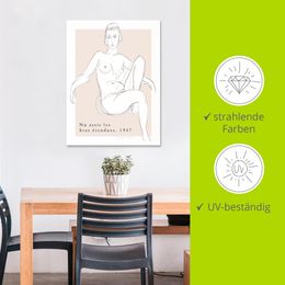 Wandbild Artland, B:60cm H:80cm, beige, Alu Dibond, Wohnzimmer, Bilder, "Nu assis les bras &eacute;tendues 1947", als Alubild, Leinwandbild, Poster,