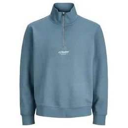 Jack & Jones Sweatshirt JACK & JONES "JJESOHO SWEAT QUARTER ZIP HN NOOS", Herren, Gr. M, blau mirage, angeraute Sweatware, Obermaterial: 80% Baumwolle, 20% Polyester, bedruckt, unifarben, relaxed fit h&uuml;ftlang, hoch geschlossener Ausschnitt, Rippb&uuml;ndchen, Sweatshirts Sweatshirt, Baumwollmischung, relaxed fit