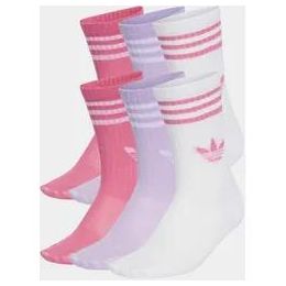 Sportsocken Adidas ORIGINALS "3S CREW S 6P K", M&auml;dchen, Gr. 25-27, wei&szlig;, pink fusion, powder plum meliert, Obermaterial: 60% Baumwolle, 27% Polyester, 8% Polyamid, 5% Elasthan, Socken Sportsocken