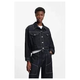 Jeansjacke BOSS ORANGE "BOMBER TRUCKER 1.0 Premium Damenmode", Damen, Gr. M (38), dunkelblau 401, Denim/Jeans, Obermaterial: 61% Baumwolle, 39% Lyocell, unifarben, regular fit taillenbedeckt, 1-Knopf-Manschette, Jacken Jeansjacke, in Cropped-L&auml;nge
