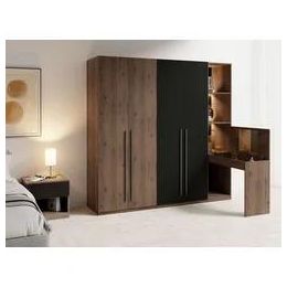 Kleiderschrank Home Affaire "RIMINI Dreht&uuml;renschrank mit Soft-Close-Funktion, B/T/H: 180/60/220 cm", schwarz matt, braun, B:179,2cm H:220,5cm T:60,1cm, Melamin, Schr&auml;nke, Kleiderschrank, Garderobe mit 4 Dreht&uuml;ren und schwarzem Griffen, viel Stauraum