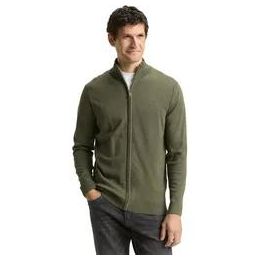 Strickjacke Tom Tailor, Herren, Gr. L, tea leaf melange, Strick, Obermaterial: 100% Baumwolle, meliert, regular fit taillenbedeckt, ohne Ausschnitt, Rippb&uuml;ndchen, Strickjacken Strickjacke, mit Logo Stickerei