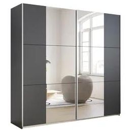 Schwebet&uuml;renschrank Rauch "Kleiderschrank Dreht&uuml;renschrank Schrank Garderobe KRONACH TOPSELLER", grau (graumetallic, griffleisten alu, 2 spiegel), B:218cm H:210cm T:59cm, Holzwerkstoff, Schr&auml;nke, Schwebet&uuml;renschrank, optional ohne, mit 1 oder 2 Spiegel, viel Stauraum MADE IN GERMANY