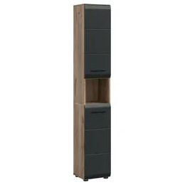 Stauraumschrank Welltime, nox oak nb, schwarz matt, B:30cm H:185cm T:30cm, Schr&auml;nke, Stauraumschrank, Florenz, Badschrank Hoch Nox Oak NB, 185 cm H&ouml;he
