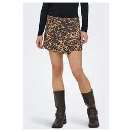 Hosenrock Only "ONLMIST-ASK MW FAUX SUEDE LEO SKORT PNT", Damen, Gr. XL (42), toasted coconut aop:schwarz leo, Web, Obermaterial: 95% Polyester, 5% Elasthan, bedruckt, kurz, R&ouml;cke