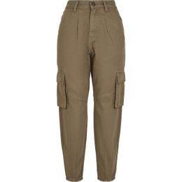 Urban Classics Damen Cargohose "Urban Classics Damen Ladies Ballon Fit Cargo Twill Pants"khaki, Gr. 28, unifarben, 100% Baumwolle, Hosen