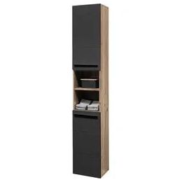 Hochschrank BASIC BY BALCULINA "Rom BxHxT 34x190x31 cm", schwarz matt, viking oak, B:34cm H:190cm T:31cm, Schr&auml;nke, Hochschrank, Breite 34cm, Kunststoffgriffe, Made in Europa