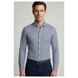 Langarmhemd DESOTO "Jerseyhemd Casual Kent", Herren, Gr. L, N-Gr, dunkelblau stripes, Obermaterial: 100% Baumwolle, slim fit normal, Manschette, Hemden