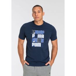 Puma Herren T-Shirt "ESS+ LOGO LAB TEE", blau, Gr. S, bedruckt, Jersey, Obermaterial: 100% Baumwolle, Shirts, sportlicher Stil, Kurzarmdesign,