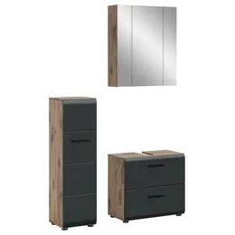 Badezimmer-Set Welltime, nox oak nb, sschwarz matt, B:105cm H:185cm T:30cm, Holzwerkstoff, MDF, Kastenm&ouml;bel-Sets, Florenz, Badkombination 3-tlg., Artisan Oak NB, Standschrank