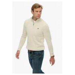 Strickpullover Superdry "COTTON KNIT HENLEY", Herren, Gr. L, cream, Strick, Obermaterial: 100% Baumwolle, unifarben, slim fit h&uuml;ftlang, Rundhals, Rippb&uuml;ndchen, Pullover Strickpullover