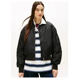 Tommy Hilfiger Bomberjacke TOMMY JEANS "TJW ESSENTIAL BOMBER JACKET", Damen, Gr. S (36), schwarz, Web, Obermaterial: 100% Nylon, unifarben, regular fit, Rippb&uuml;ndchen, Jacken Bomberjacke, Mit Rei&szlig;verschlusstaschen an den &Auml;rmeln