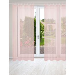 Vorhang Home Wohnideen, B:135cm H:245cm, rosa, Polyester, K&uuml;che, Gardinen, "NESSI 2er Pack", Uni, Voile, transparent, Schlaufen inkl. Zugband, 2er