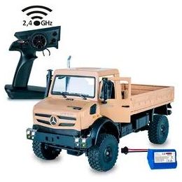 RC-LKW Jamara "Mercedes-Benz Unimog U5023 beige 2,4GHz", beige, Fernlenkfahrzeuge, KinderB:14,5cm H:18,5cm T:32,5cm, Kunststoff, LED-Licht; Ma&szlig;stab 1:14, B:14,5cm H:18,5cm T:32,5cm