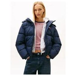 Tommy Hilfiger Steppjacke TOMMY JEANS "TJW OVS HOODED FLAG PUFFER EXT", Damen, Gr. 4XL (48), schwarz night navy, Steppware, Obermaterial: 100% Nylon, unifarben, regular fit, B&uuml;ndchen, Jacken Steppjacke