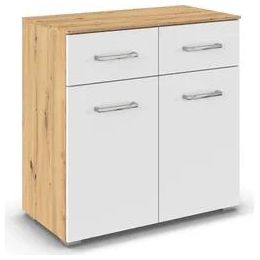 Kommode Rauch "Gamma", eiche artisan, alpinwei&szlig;, B:80cm H:81cm T:42cm, Holzwerkstoff, Sideboards, Kommode, mit zwei T&uuml;ren und zwei ger&auml;umigen Schubladen MADE IN GERMANY