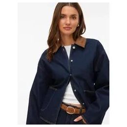 V&eacute;ro Moda Jeansjacke VERO MODA "VMNOVIE LS DENIM BARN JACKET SI346", Damen, Gr. XS, medium blau denim, Web, Obermaterial: 80% Baumwolle, 20% Polyester, unifarben, Rundhals, Jacken Jeansjacke