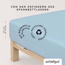 Spannbettlaken Schlafgut, blau, Mako-Zwirn-Jersey, Obermaterial: 95% Baumwolle, 5% Elasthan, Bettlaken, "PREMIUM Mako-Zwirn-Jersey, 220 g/m&sup2;, 95%