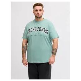 Jack & Jones PlusSize T-Shirt "JJECALEB VARSITY TEE SS O-NECK NOOS PLS", Damen, Gr. 5XL, mineral blau, Jersey, Obermaterial: 100% Baumwolle, JACK & JONES PLUSSIZE, Basic, regular fit normal, Rundhals, Shirts T-Shirt, mit Logobranding