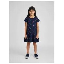 Jerseykleid Blue Seven, M&auml;dchen, Gr. 128, N-Gr, ultramarin, Jersey, Obermaterial: 95% Baumwolle, 5% Elasthan, bedruckt, unifarben, regular fit, Rundhals, Kleider Jerseykleid, im tollem Herzchen-Folien-Alloverprint