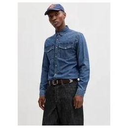 Jack & Jones Jeanshemd JACK & JONES "JJEWESTERN JJSHIRT AT 187 NOOS", Herren, Gr. S, N-Gr, blau denim pack:mid blau, Denim/Jeans, Obermaterial: 100% Baumwolle, unifarben, slim fit normal, Hemden Jeanshemd, mit Brusttaschen