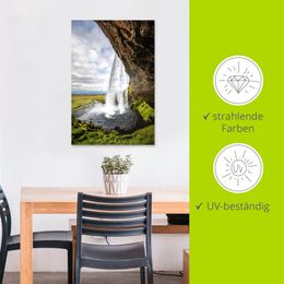Wandbild Artland, B:80cm H:120cm, bunt, Alu Dibond, Wohnzimmer, Bilder, "Wasserfall Seljalandsfoss auf Island", als Alubild, Leinwandbild, Poster,