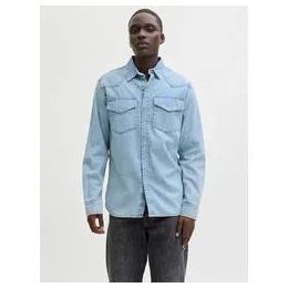Jack & Jones Jeanshemd JACK & JONES "JJEWESTERN JJSHIRT AT 187 NOOS", Herren, Gr. L, N-Gr, blau denim pack:light blau, Denim/Jeans, Obermaterial: 100% Baumwolle, unifarben, slim fit normal, Hemden Jeanshemd, mit Brusttaschen