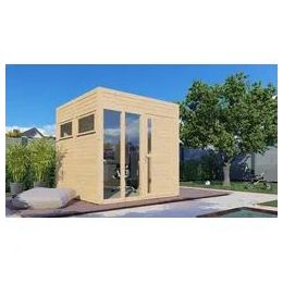Gartenhaus BERTILO "Cubus 2 Office, in verschiedenen Farben", beige (natural), Fu&szlig;boden im Gartenhaus, ohne Dacheindeckung, Massivholz, Gartenh&auml;user, Gartenhaus