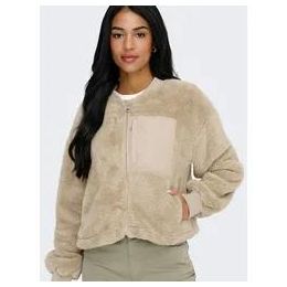 Pl&uuml;schjacke Only "ONLANNA CONTACT LIFE SHORT JACKET CC OTW", Damen, Gr. S, humus, Pl&uuml;sch, Obermaterial: 100% Polyester, unifarben, regular fit h&uuml;ftlang, Rippb&uuml;ndchen, Jacken, Brusttasche mit Rei&szlig;verschluss