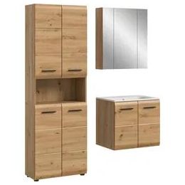Badezimmer-Set Welltime, artisan oak nb, B:135cm H:185cm T:46cm, Holzwerkstoff, MDF, Kastenm&ouml;bel-Sets, Florenz, Badkombination 4-tlg.,Artisan Oak NB, inkl. Waschbecken