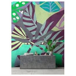 Livingwalls Vliestapete LIVING WALLS "Tropen-Tapete bunt Modern Dschungel-Tapete", lila, B:2,7m H:0,02m L:4m, Vlies, Tapeten
