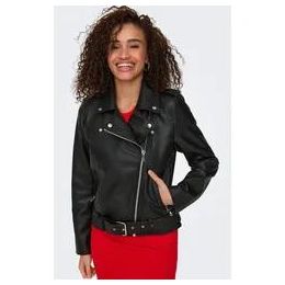 Lederimitatjacke Only "ONLMILLE FAUX LEATHER BIKER JACKET OTW", Damen, Gr. XS, schwarz, Web, Obermaterial: 100% Polyester, unifarben, h&uuml;ftlang, V-Ausschnitt, Jacken