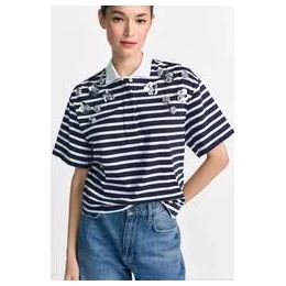 Poloshirt RICHROYAL, Damen, Gr. L, midnight blau, Single Jersey, Obermaterial: 100% Baumwolle, gerade, Shirts, mit Blume-Applikationen, Gerade Form
