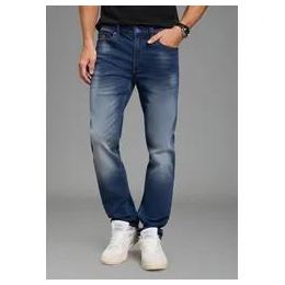 Jogg Pants Kangaroos, Herren, Gr. 30, L&auml;nge 34, dunkelblau used, Denim/Jeans, Obermaterial: 65% Baumwolle, 33% Polyester, 2% Elasthan, unifarben, straight fit lang, Jeans, Straight-Fit, normale Leibh&ouml;he, mit Knopf-Applikation