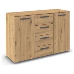 Kombikommode Rauch "Sideboard Schubladenkommode OTELI mit Dekor- und Hochglanzfront", eiche artisan, B:120cm H:81cm T:42cm, Holzwerkstoff, Sideboards, Kombikommode, vier gro&szlig;e Schubladen und 2 T&uuml;ren, mit 4 Einlegeb&ouml;den MADE IN GERMANY