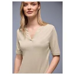 Rundhalsshirt Street One, Damen, Gr. 40, cotton beige, Jersey, Obermaterial: 50% Baumwolle, 50% Modal, unifarben, tailliert h&uuml;ftbedeckend, Rundhals, Shirts Rundhalsshirt, mit l&auml;ssigem Splitneck - Halbarm