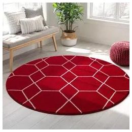 Teppich Sanat "Trellis", rot, H:10mm &Oslash;:150cm, Kunstfaser, Teppiche, Teppich, Kurzflor, skandi, boho, auch als L&auml;ufer und in rund